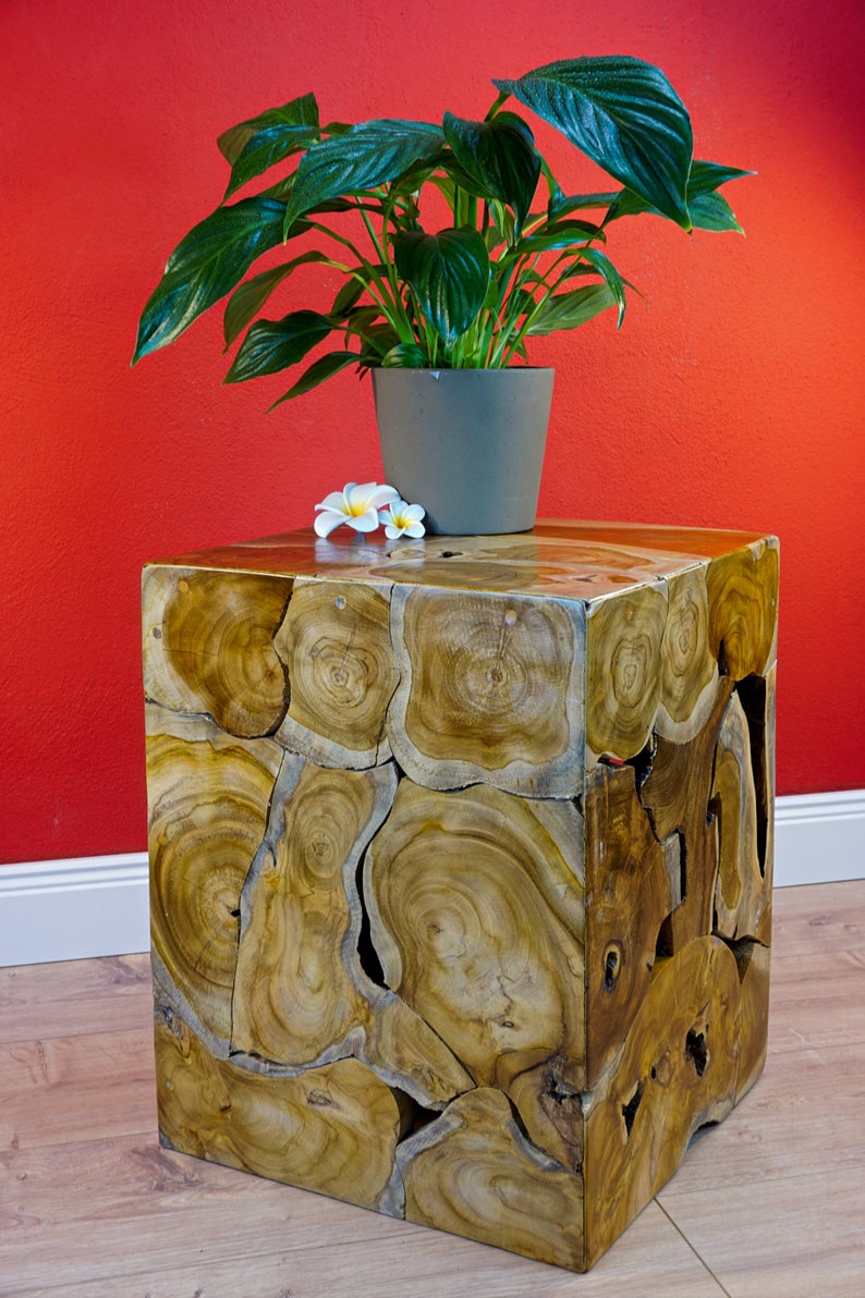 Teak Root Wood Side Table Square Solid Wood Table Made of - Etsy