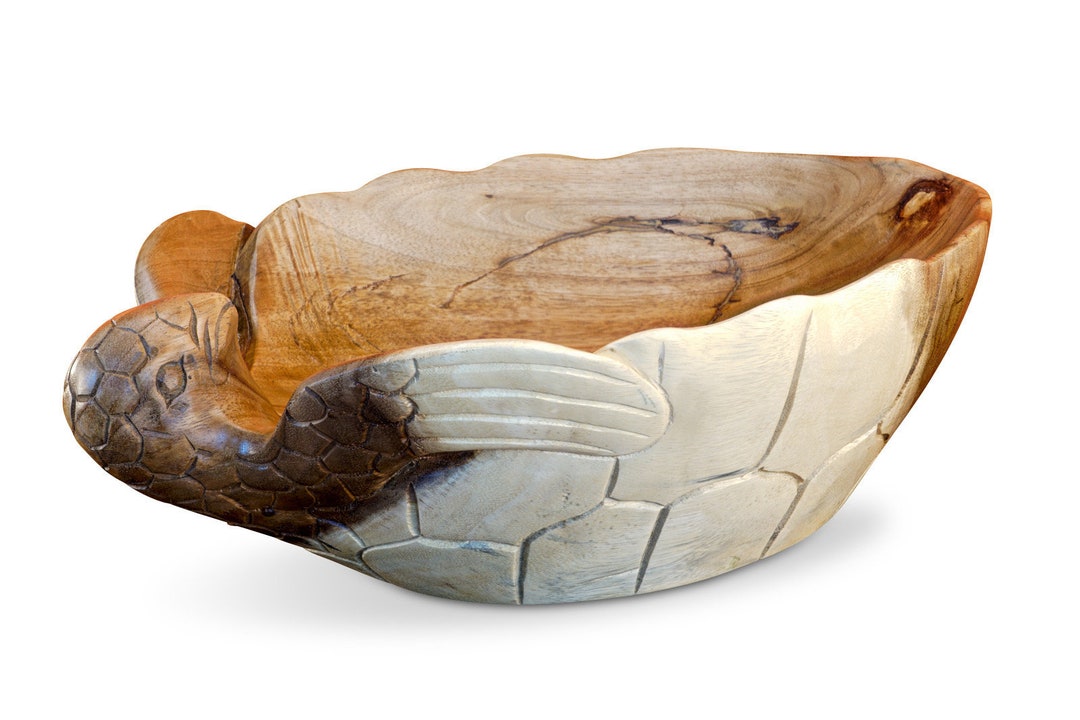 Wooden Fruit Bowl Turtle 50cm Solid Wood Bowl as a Carved Sea Turtle ...
