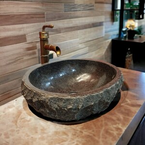 Natural Stone Washbasin Andesite Marble 15 X 45 X 35 Cm Round Marble ...