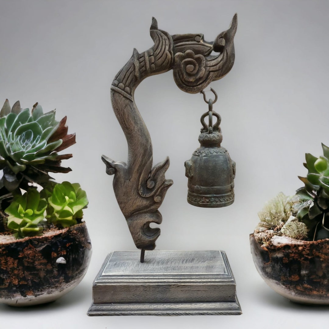 Bronze Temple Bell With Solid Wood Tripod 40cm Thai Temple Bell for ...