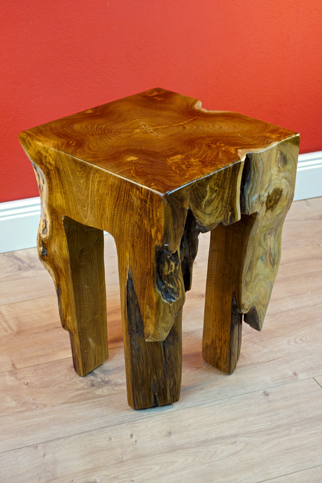 Teak Burlwood Side Table Square Solid Wood Table From a | Etsy