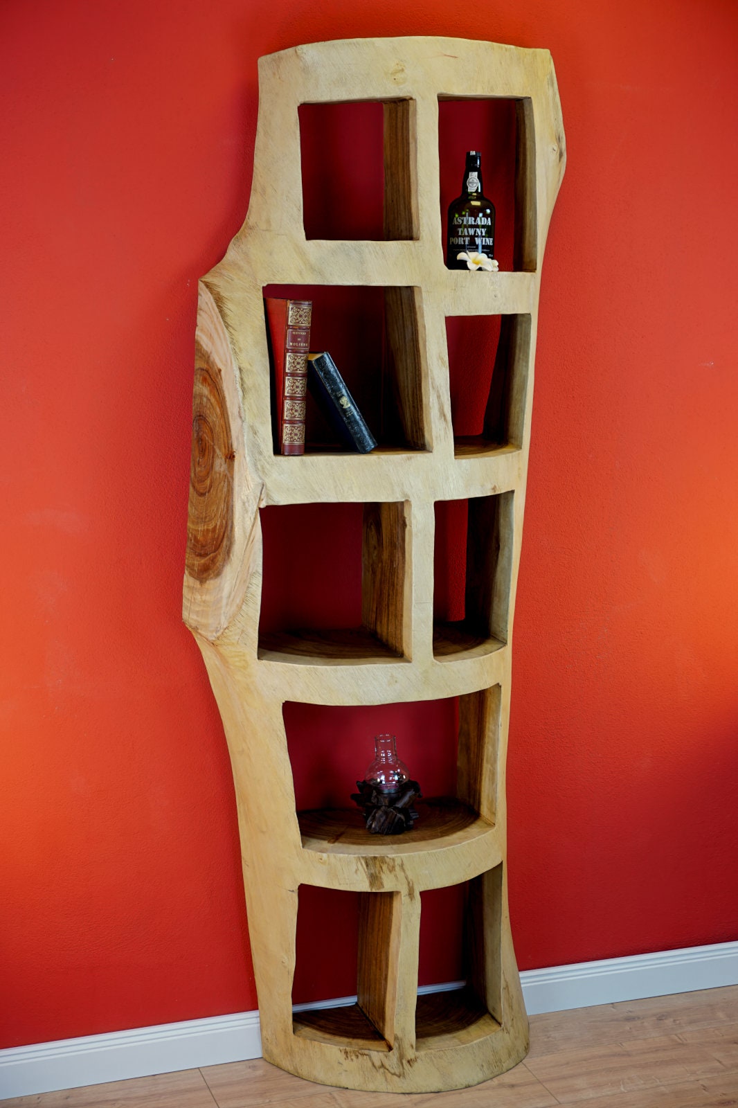 Baumstamm Regal 210cm Bücherregal aus Akazie Massivholz | Etsy