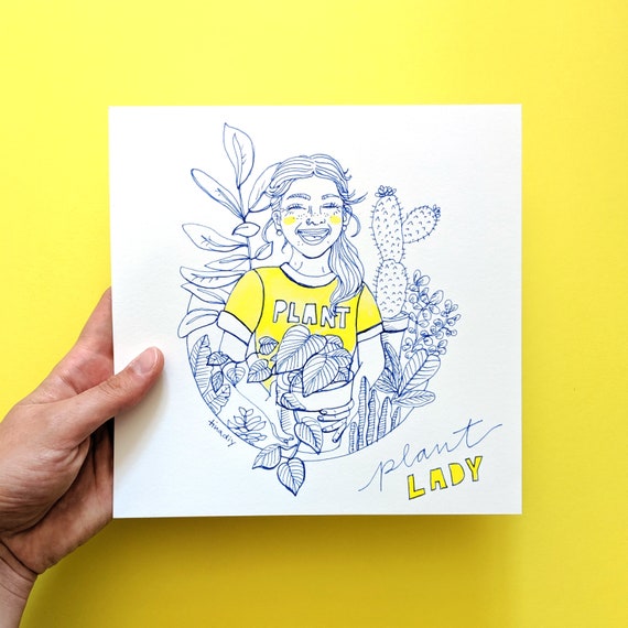 Plant Lady Illustration Fine Art Print 20x20 Cm | Etsy