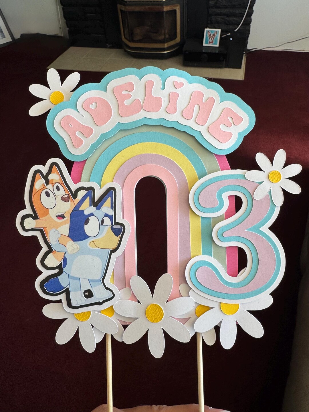 Personalized Bluey Birthday Cake Topper: Pastel Rainbow Daisy Decor - Etsy