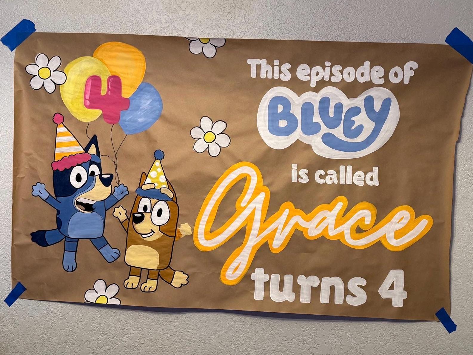 Personalized Bluey Birthday Banner: Pastel Rainbow Daisy Party Decor - Etsy