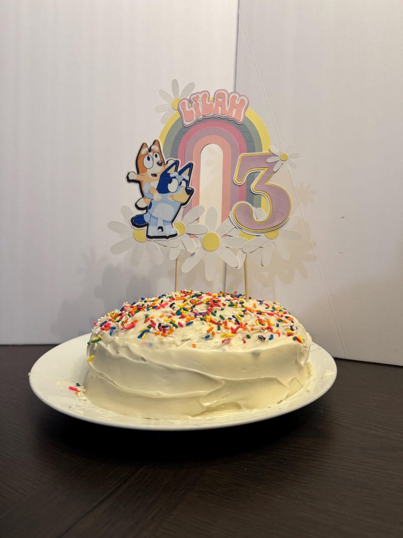 Bluey Birthday Cake Topper for Girls – Custom Name and Age – Pastel ...