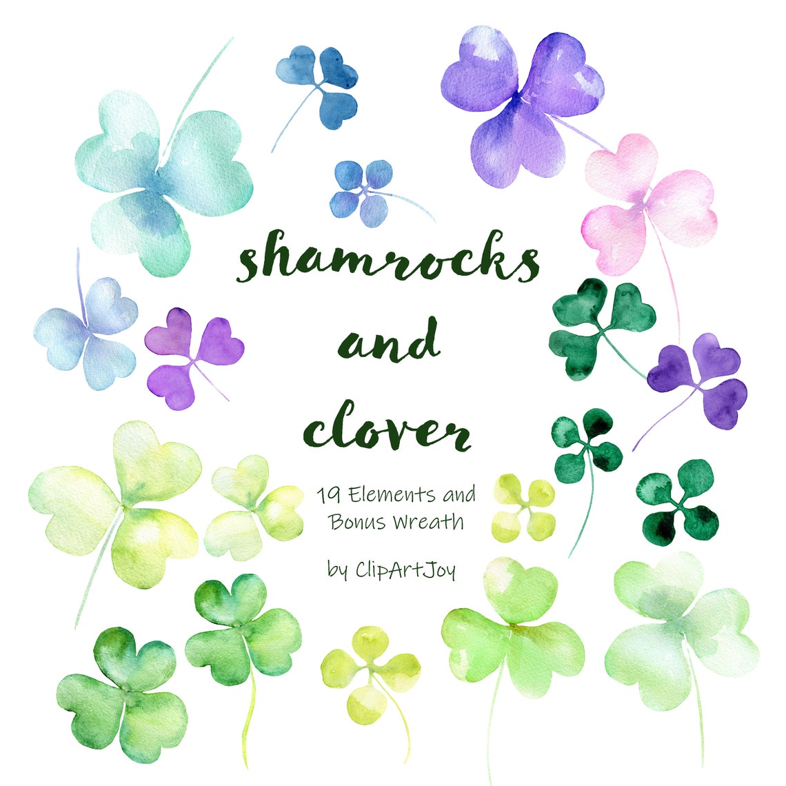 Shamrocks and Clover Clipart: St. Patricks Day Graphics. 19 Elements in ...