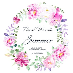 Floral Wreath Clipart: Watercolor Graphic. Pink Peony and Rose ...