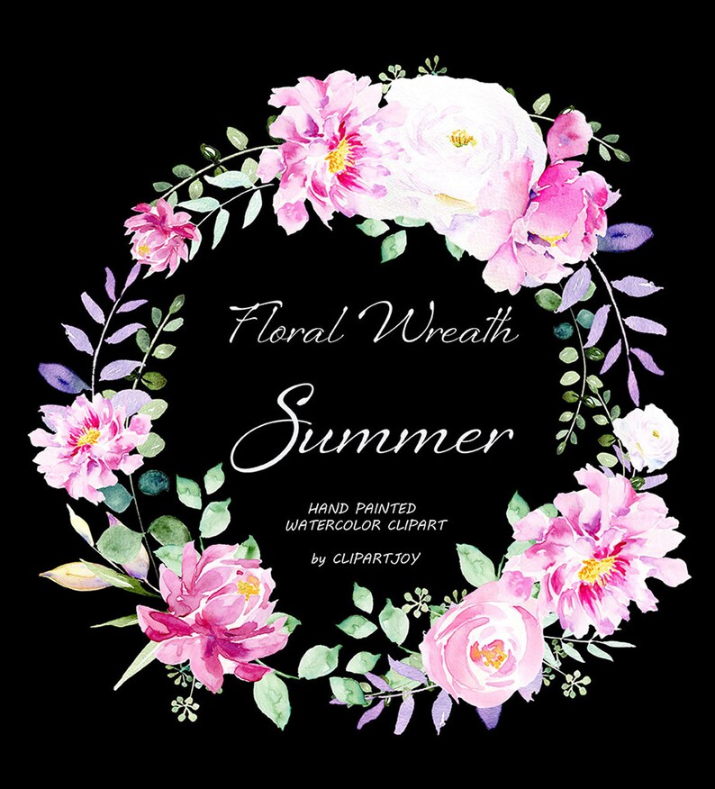 Floral Wreath Clipart: Watercolor Graphic. Pink Peony and Rose ...