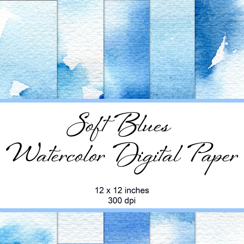 Blue Watercolor Texture Digital Paper:. A Set of 5 Watercolour Textures ...