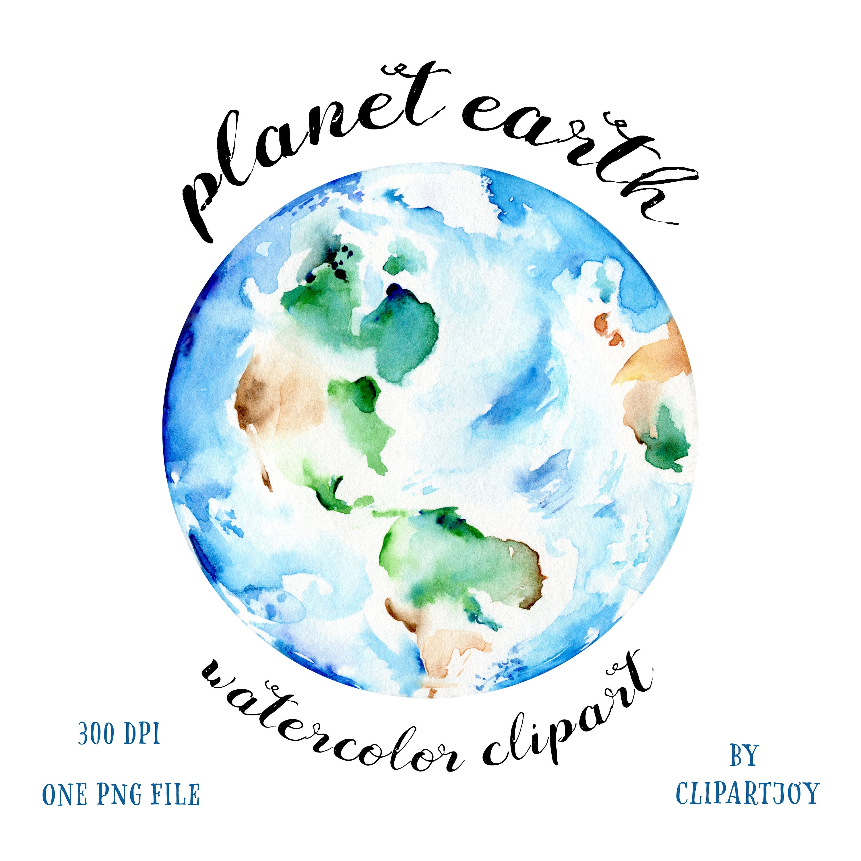 Earth Clipart: Watercolor Graphic of Globe. Handpainted Artwork of ...