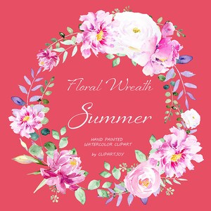 Floral Wreath Clipart: Watercolor Graphic. Pink Peony and Rose ...