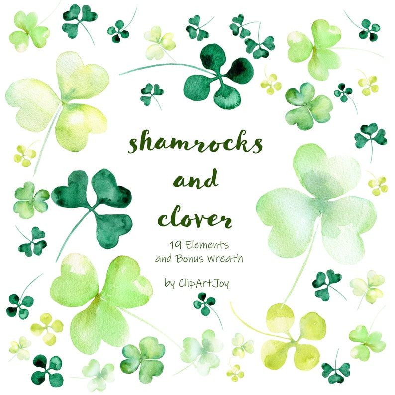 Shamrocks and Clover Clipart: St. Patricks Day Graphics. 19 Elements in ...