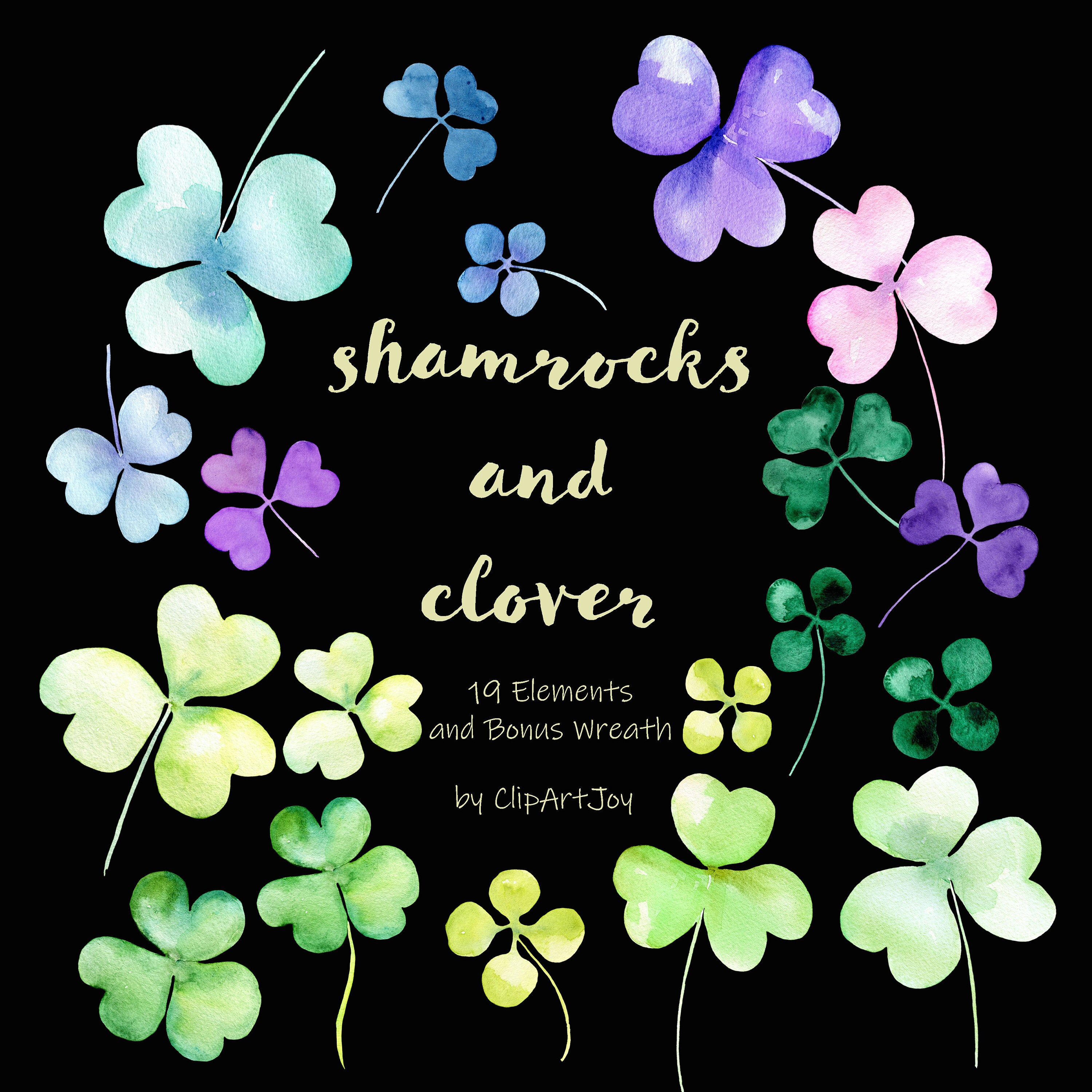 Shamrocks and Clover Clipart: St. Patricks Day Graphics. 19 Elements in ...