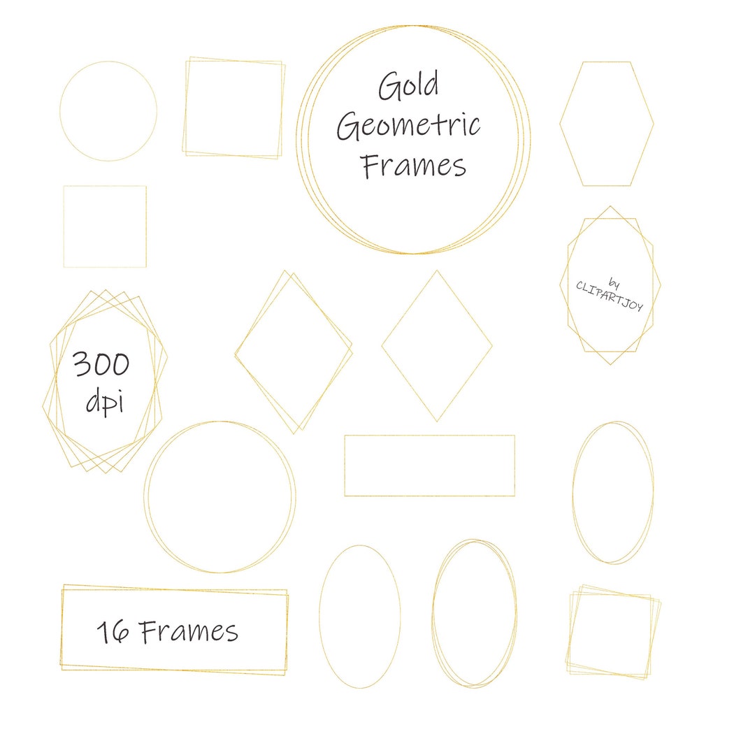 Gold Geometric Frames Clipart: Premade Graphics. 16 Frame Templates ...