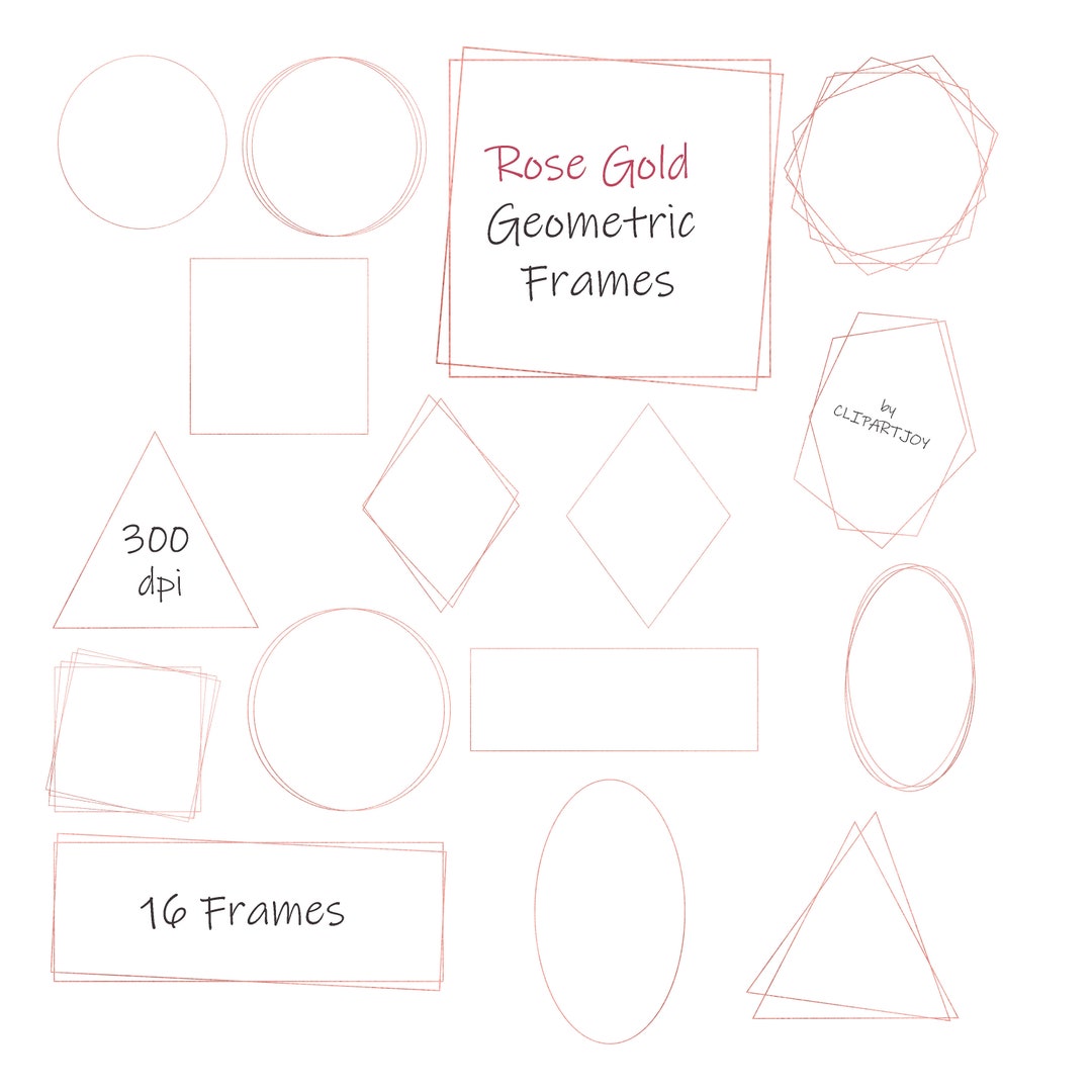 Rose Gold Geometric Frames Clipart: 16 Pre-made Graphic Templates ...