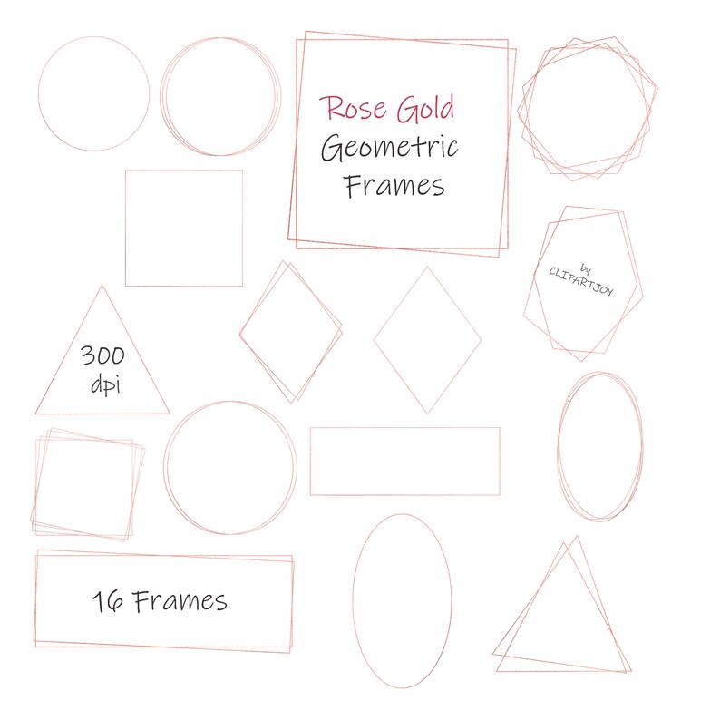Rose Gold Geometric Frames Clipart: 16 Pre-made Graphic Templates ...