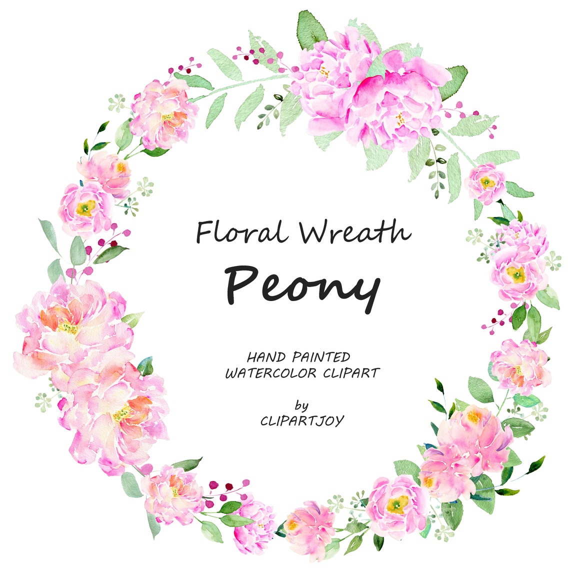 Pink Floral Wreath Clipart: Watercolor Graphic. Peony | Etsy
