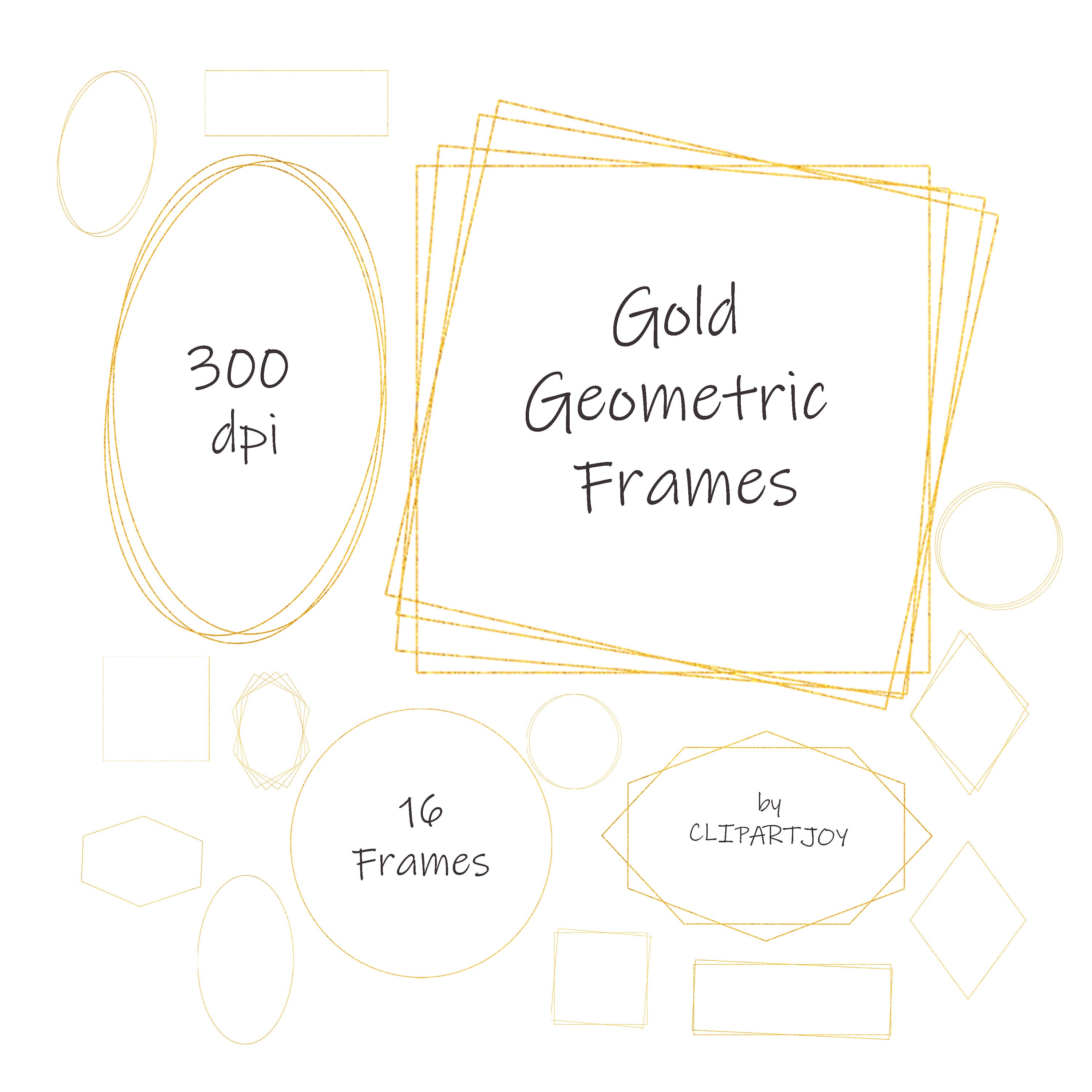 Gold Geometric Frames Clipart: Premade Graphics. 16 Frame Templates ...