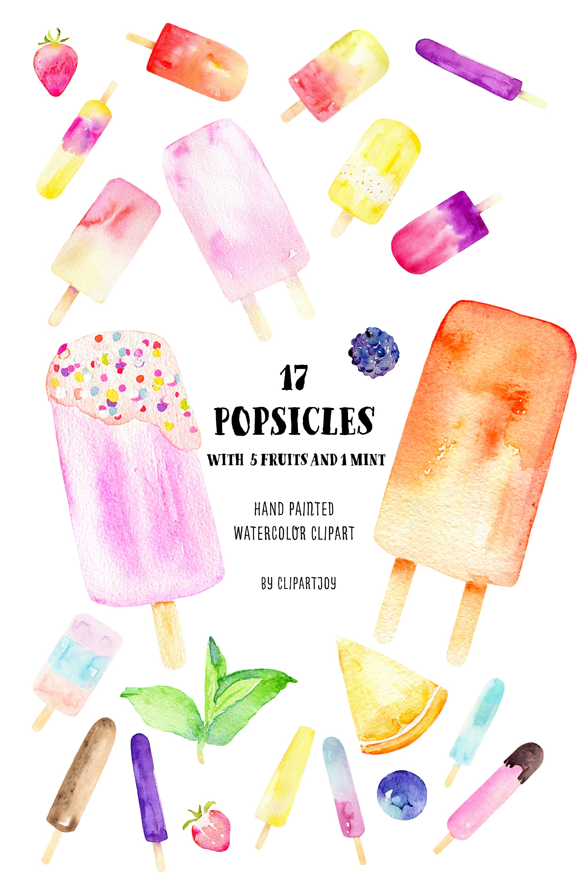 Popsicles Clipart: 17 Watercolor Summer Popsicle Ice Cream Graphics ...