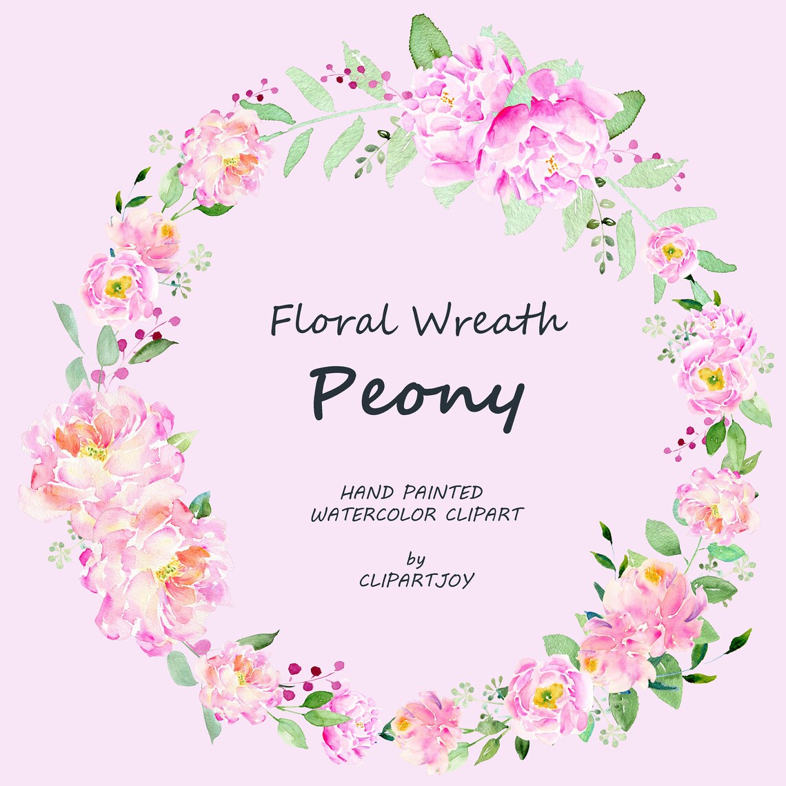 Pink Floral Wreath Clipart: Watercolor Graphic. Peony | Etsy