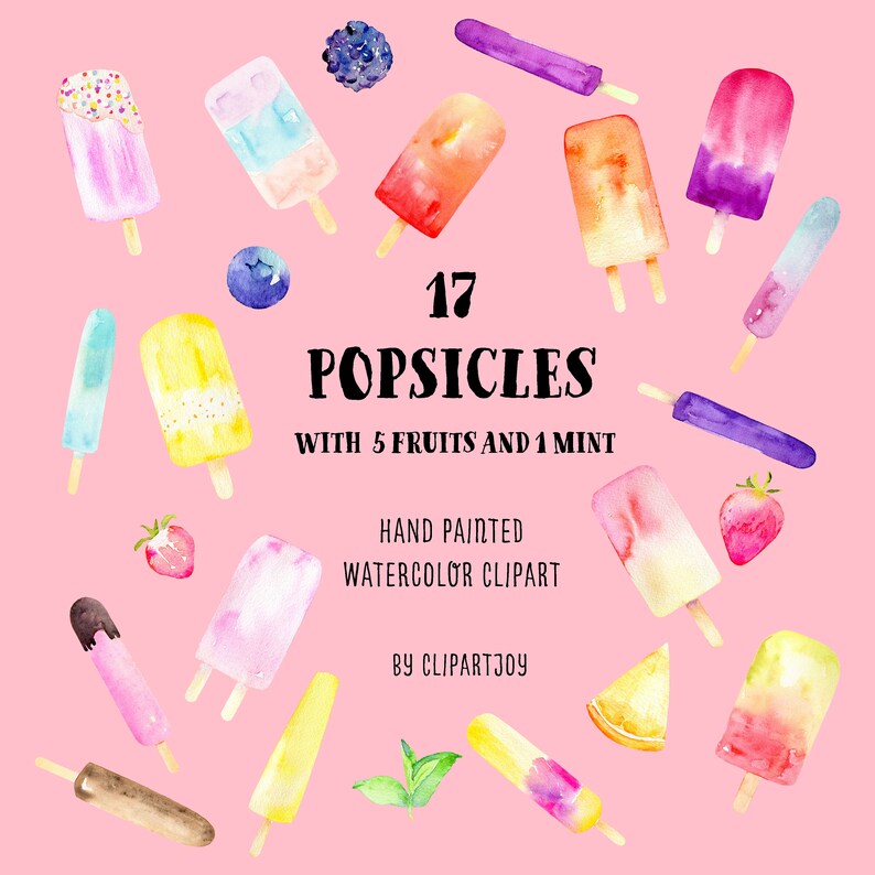 Popsicles Clipart: 17 Watercolor Summer Popsicle Ice Cream Graphics ...
