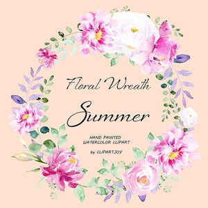 Floral Wreath Clipart: Watercolor Graphic. Pink Peony and Rose ...