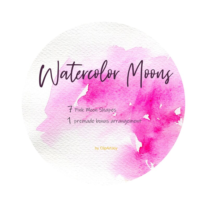Pink Watercolor Moons Clipart: 7 Moon Phase Shapes Graphics Plus 1 ...