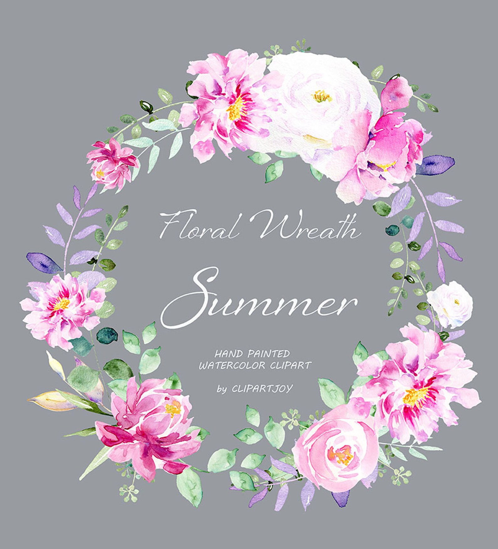 Floral Wreath Clipart: Watercolor Graphic. Pink Peony and Rose ...
