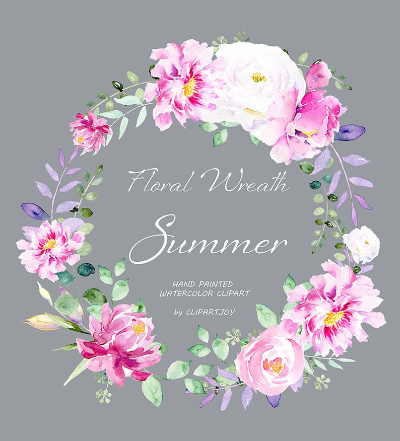 Floral Wreath Clipart: Watercolor Graphic. Pink Peony and Rose ...