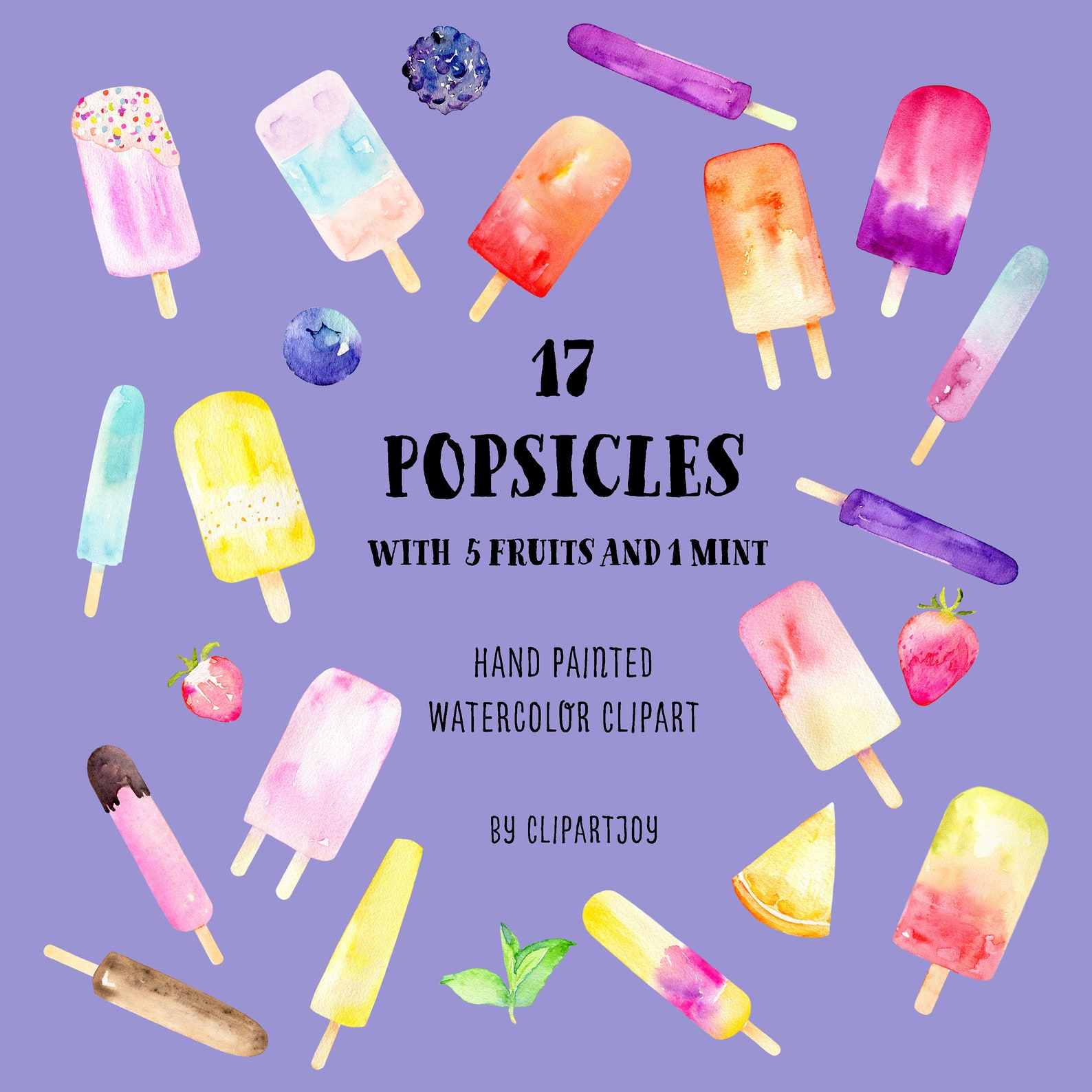 Popsicles Clipart: 17 Watercolor Summer Popsicle Ice Cream Graphics ...