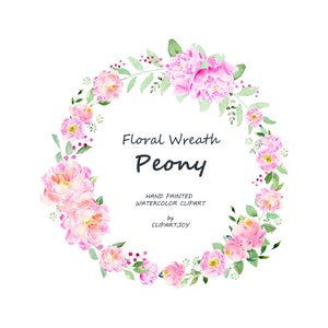Pink Floral Wreath Clipart: Watercolor Graphic. Peony Watercolour ...