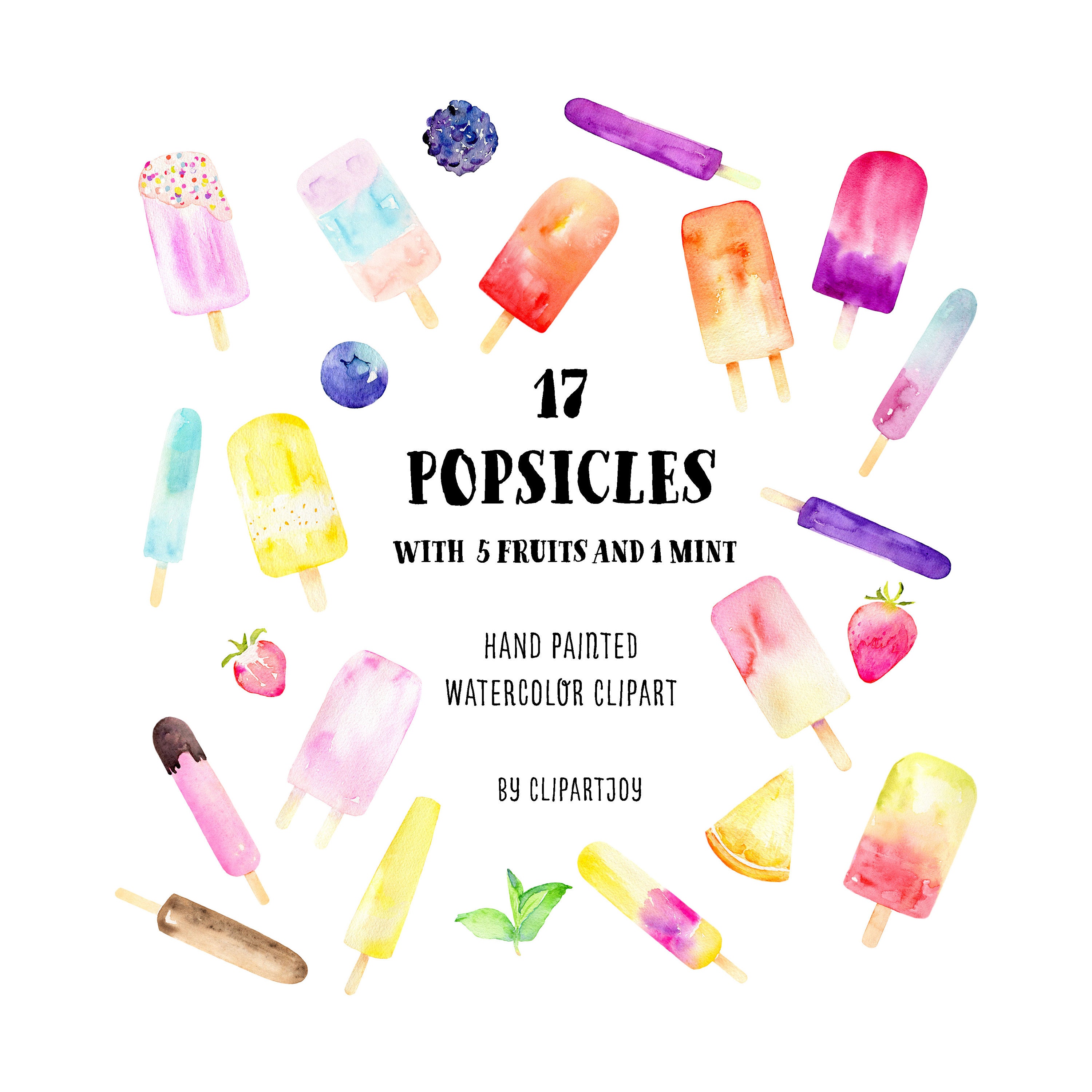 Popsicles Clipart: 17 Watercolor Summer Popsicle Ice Cream Graphics ...