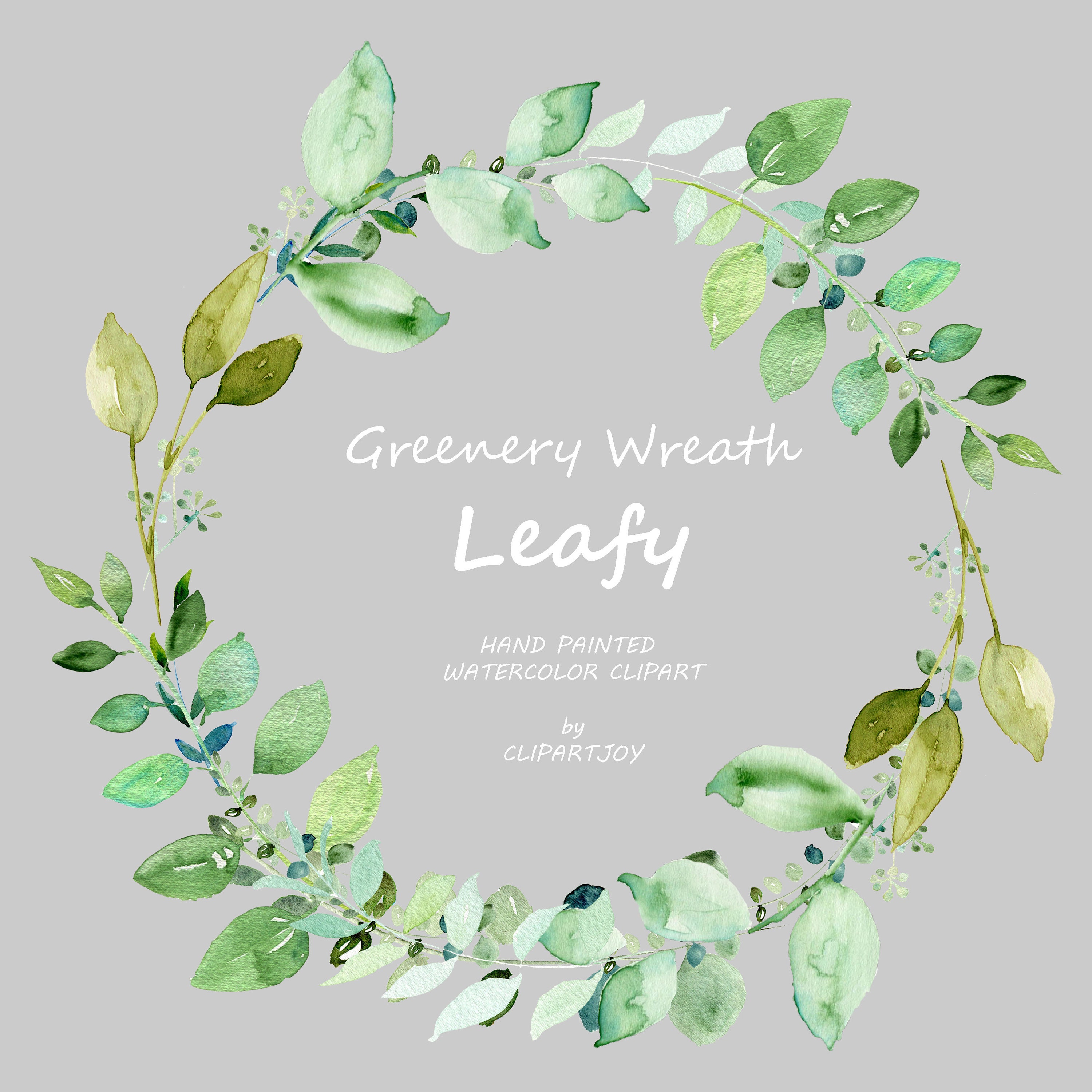 Watercolor Greenery Wreath Clipart: Handpainted Graphic | PNG | Digital ...