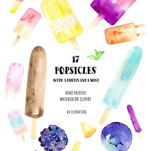 Popsicles Clipart: 17 Watercolor Summer Popsicle Ice Cream Graphics ...