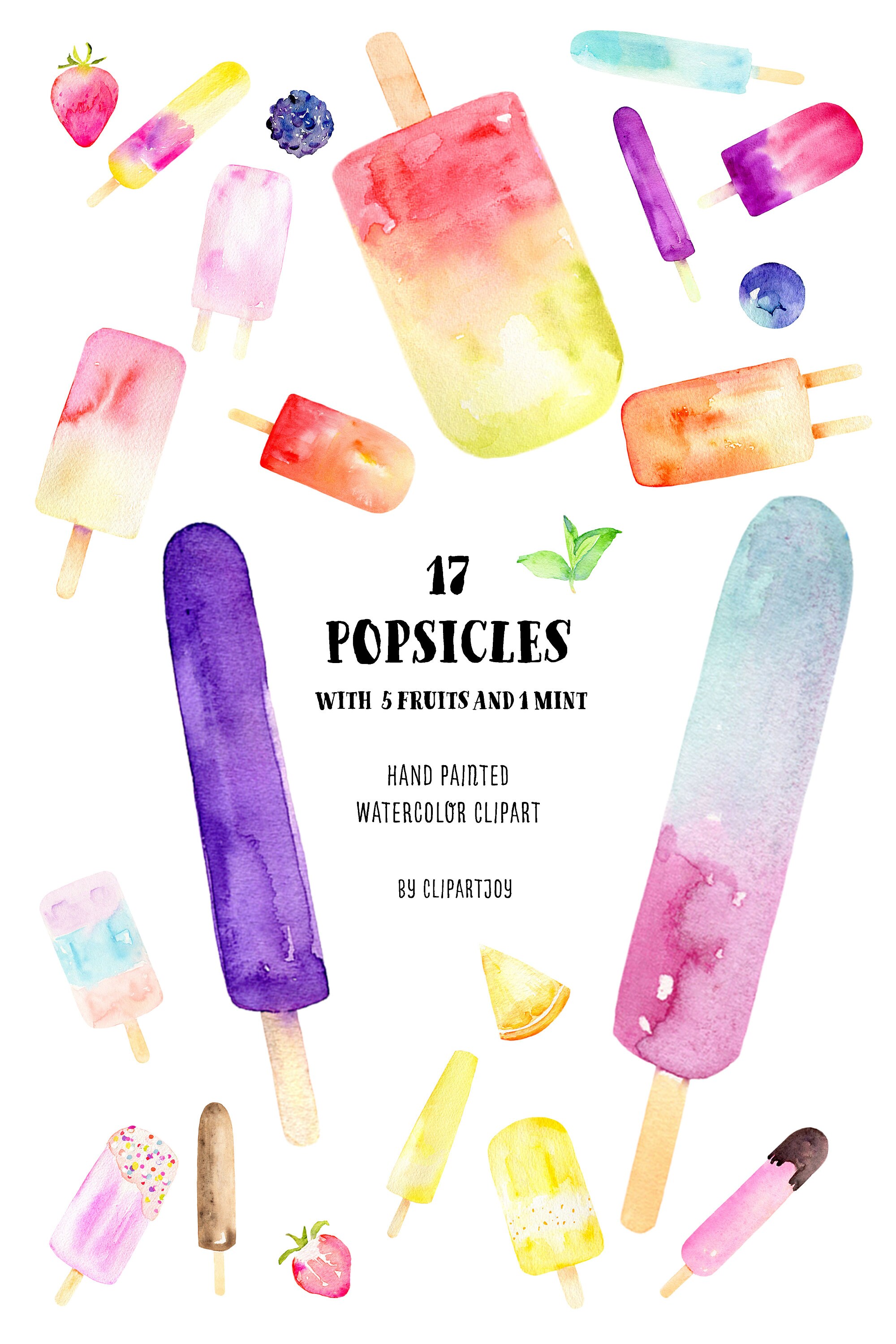 Popsicles Clipart: 17 Watercolor Summer Popsicle Ice Cream Graphics ...