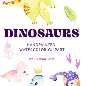 Cute Dinosaur Clipart: Watercolor Trex, Triceratops, Stegosaurus, Dino ...
