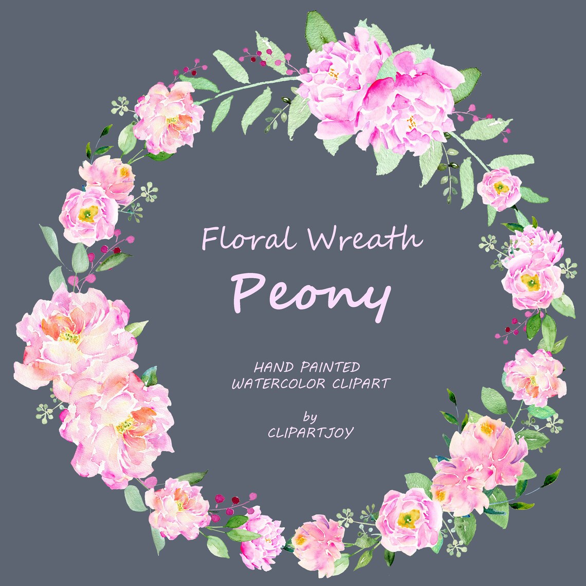 Pink Floral Wreath Clipart: Watercolor Graphic. Peony | Etsy
