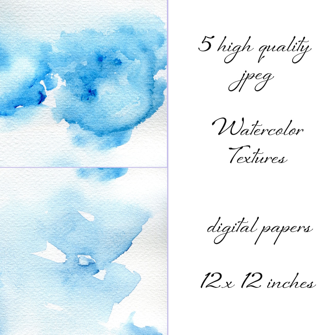 Blue Watercolor Texture Digital Paper:. A Set of 5 Watercolour Textures ...