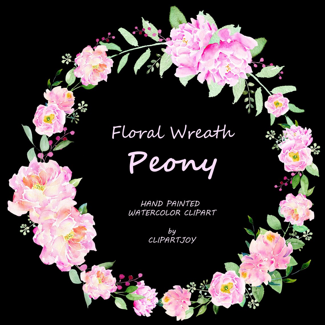 Pink Floral Wreath Clipart: Watercolor Graphic. Peony | Etsy