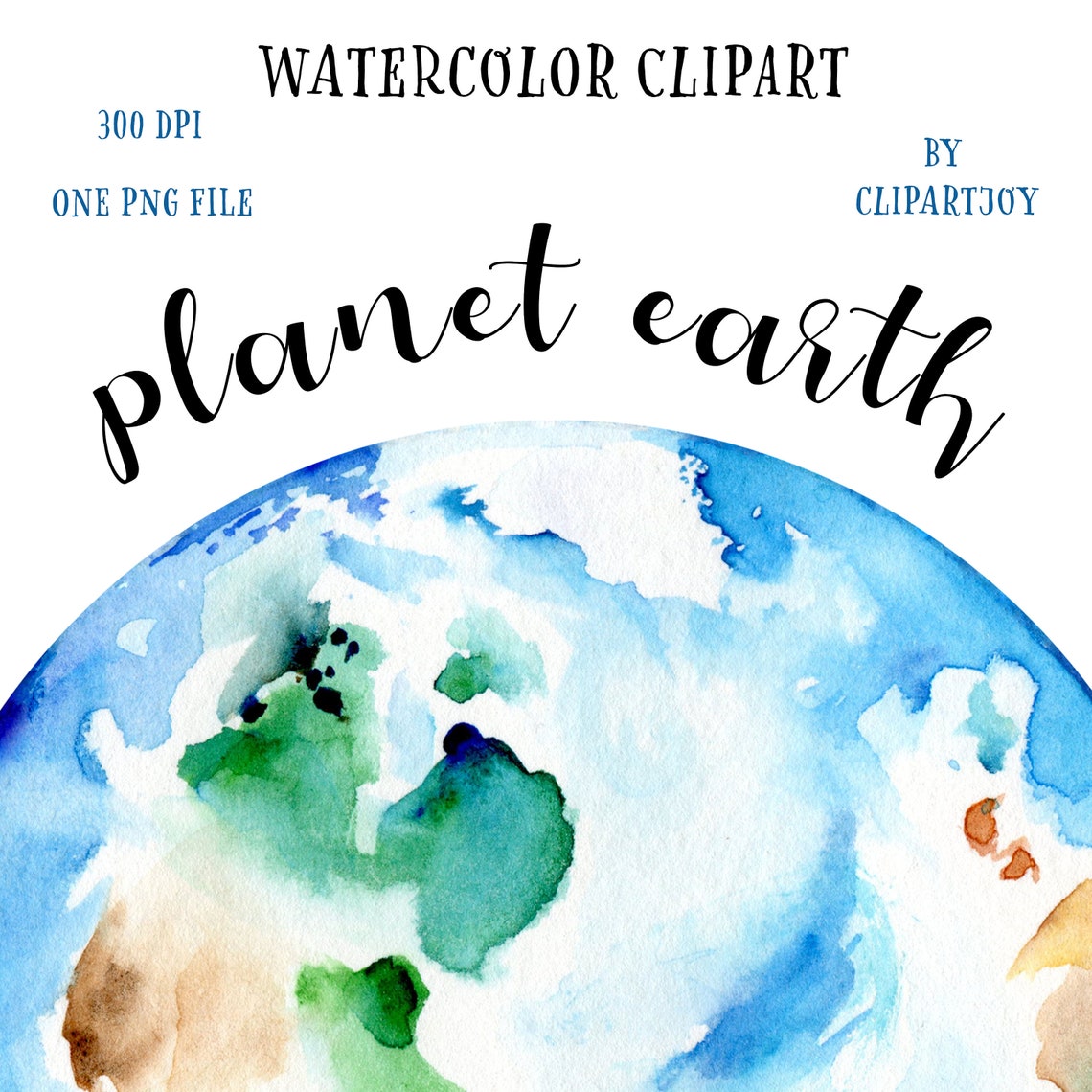 Earth Clipart: Watercolor Graphic of Globe. Handpainted Artwork of ...