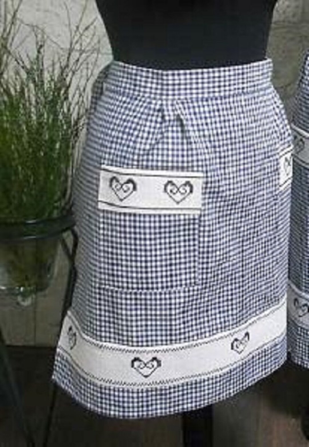 Apron, Half Apron, Red-white-checkered, Embroidery, H - Etsy