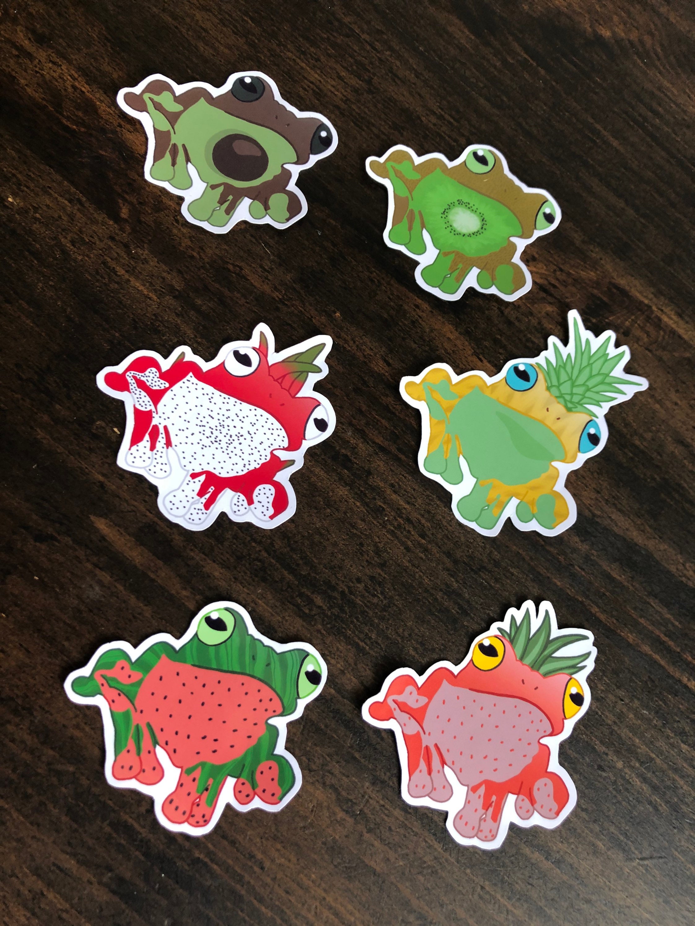 6pcs Cute Fruit Frog Stickers Self Adhesive Fruit Animals Avocado ...