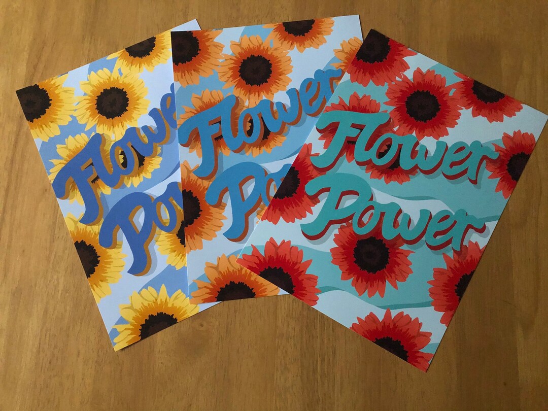 Flower Power 70s Style Wall Art Print Retro Style Wall Decor Sunflower ...