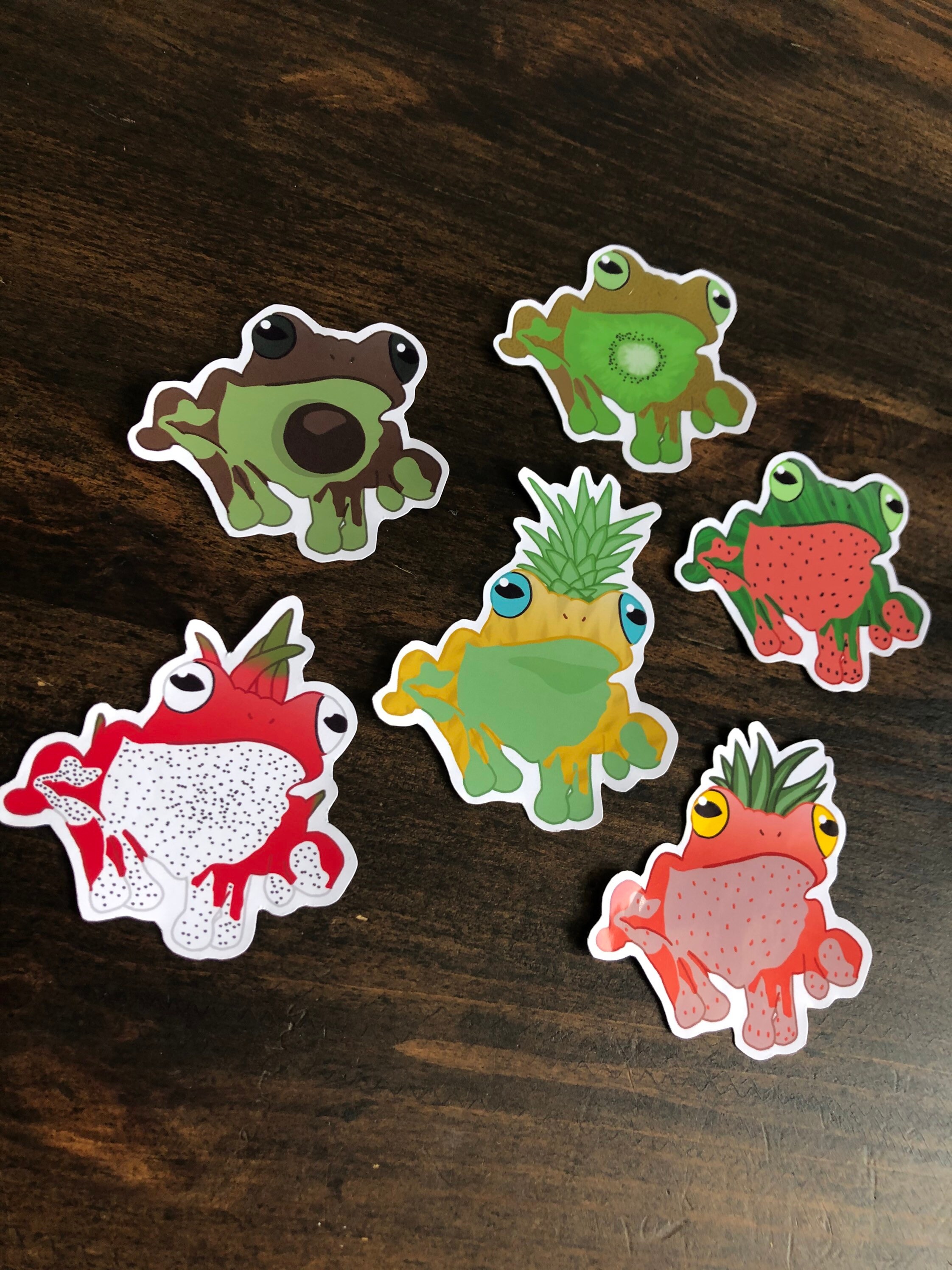 6pcs Cute Fruit Frog Stickers Self Adhesive Fruit Animals Avocado ...