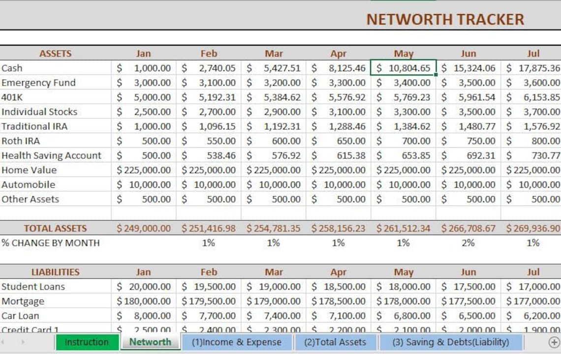 Personal Finance Networth and Income & Expenses Monthly Tracker Excel ...