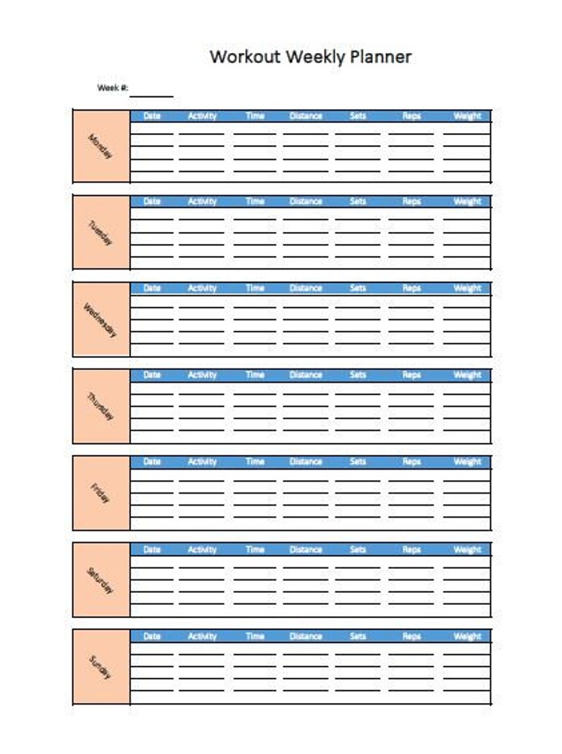 Fitness Weekly Workout Planner Tracker, Weekly Fitness, Diet Tracker ...