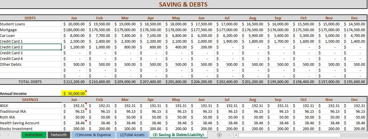 Personal Finance Networth and Income & Expenses Monthly Tracker Excel ...