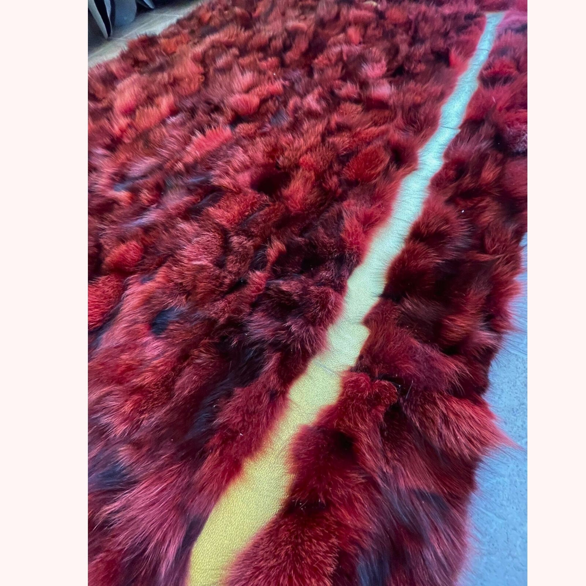 Red Natural Fox Fur Area Rug - Gold Frame Fox Fur Rug - Fluffy Fur Rug ...