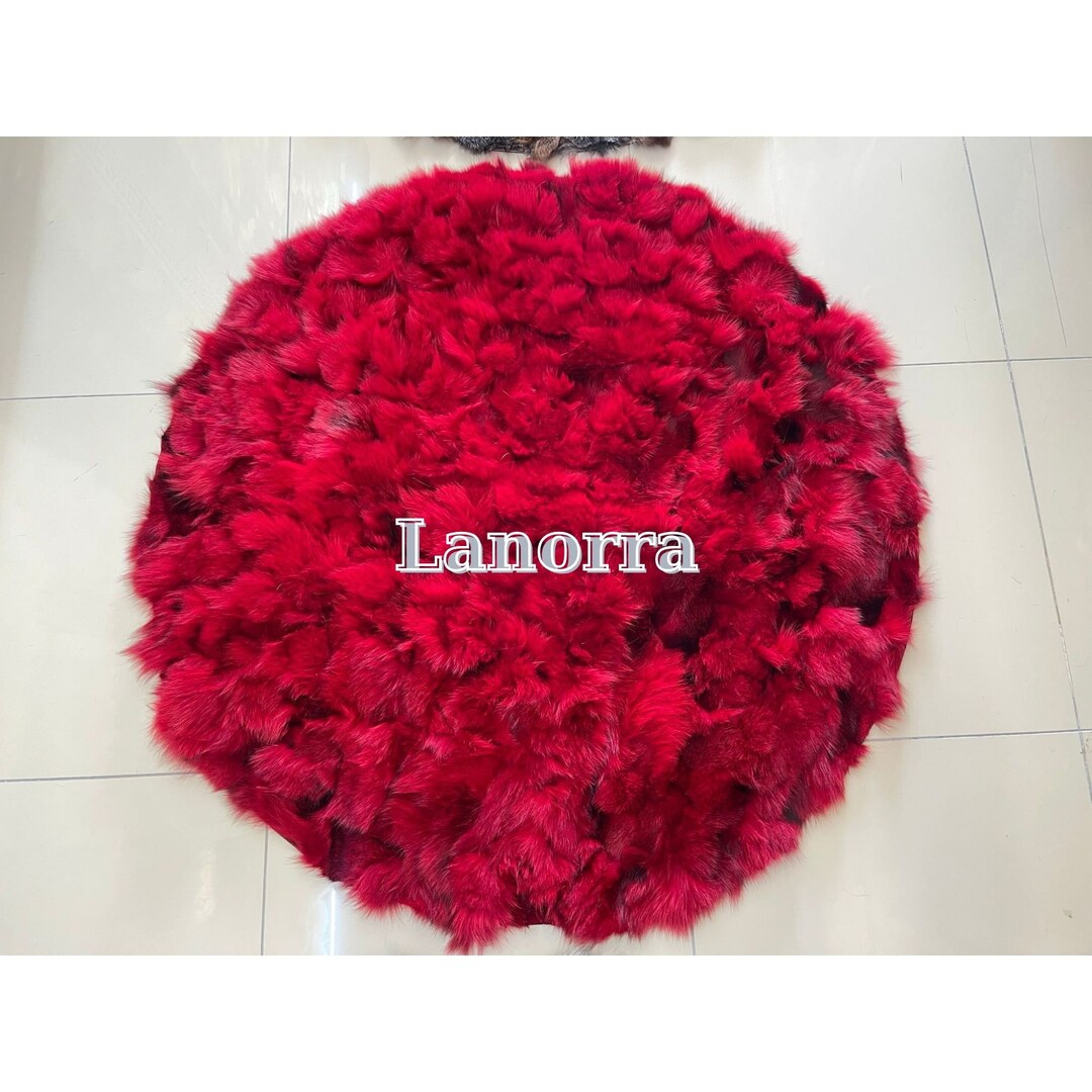 Red Luxury Real Fox Fur Soft Round Rug, Scandinavian Area Rug Real Fur ...